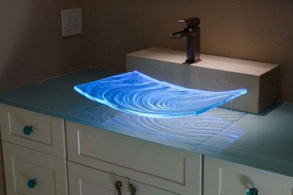 Glass Counter atop Robern Vanity - Downing Designs